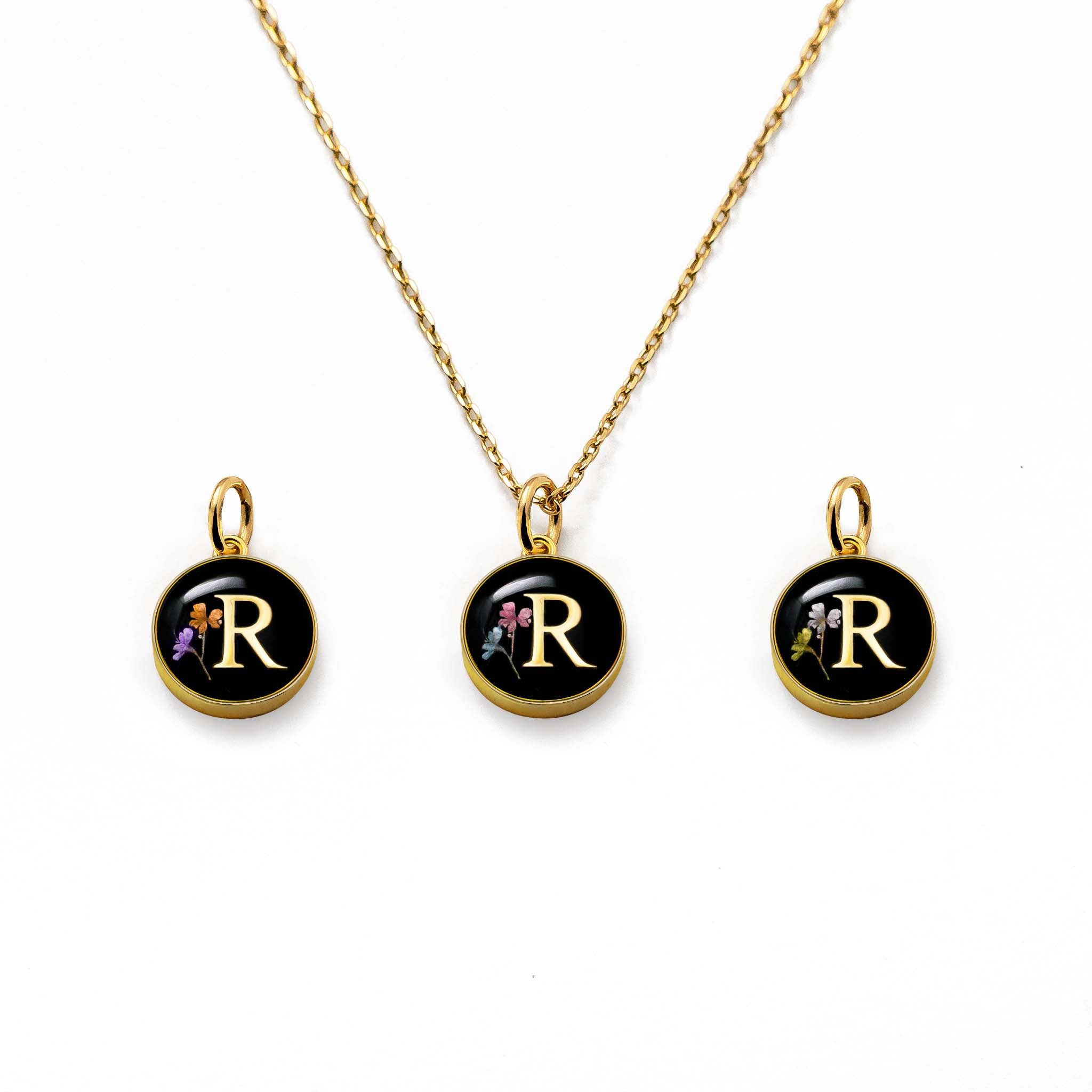 Initial Necklace Letter R Gold Black – The Petal Archive
