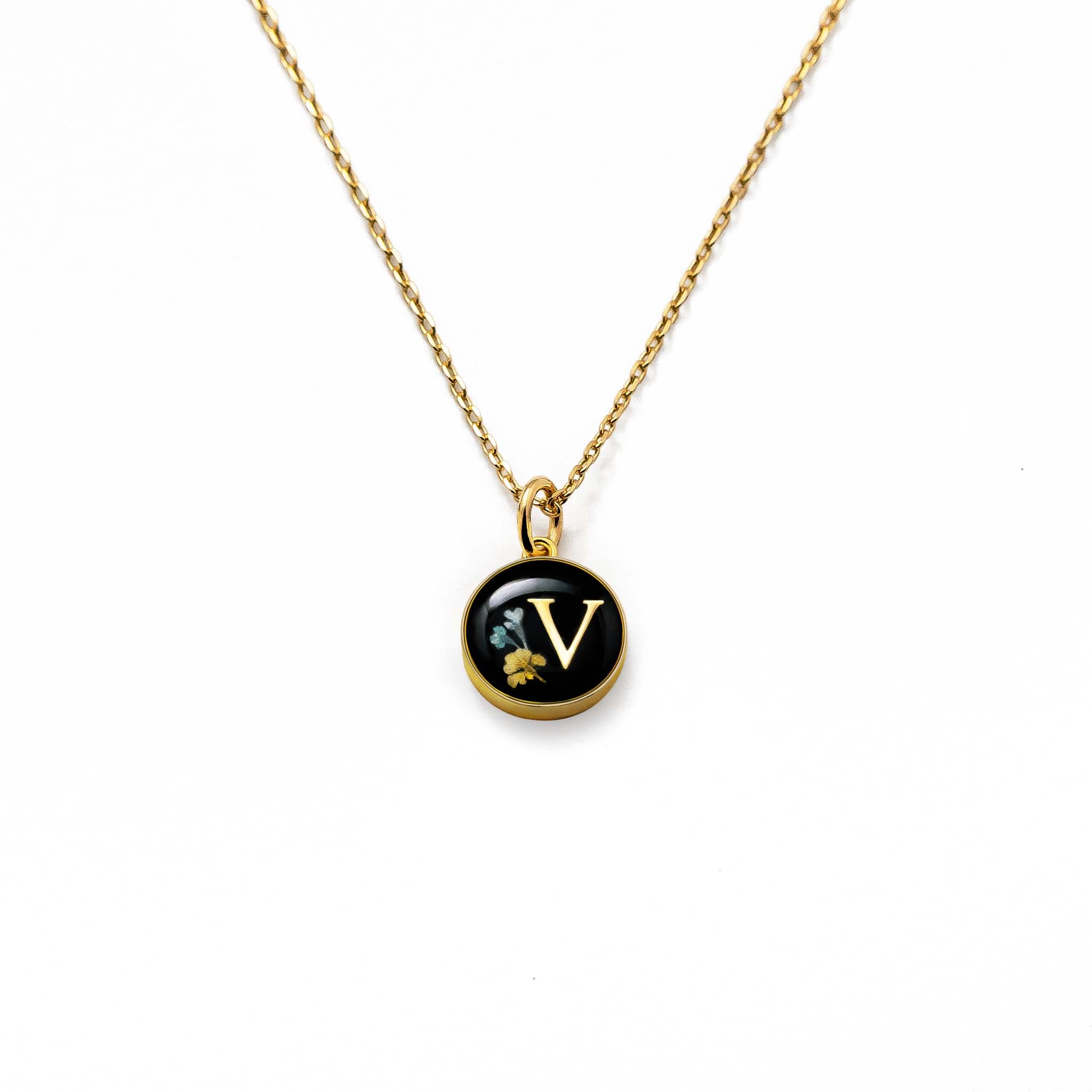 Initial Necklace Letter V Gold Black – The Petal Archive