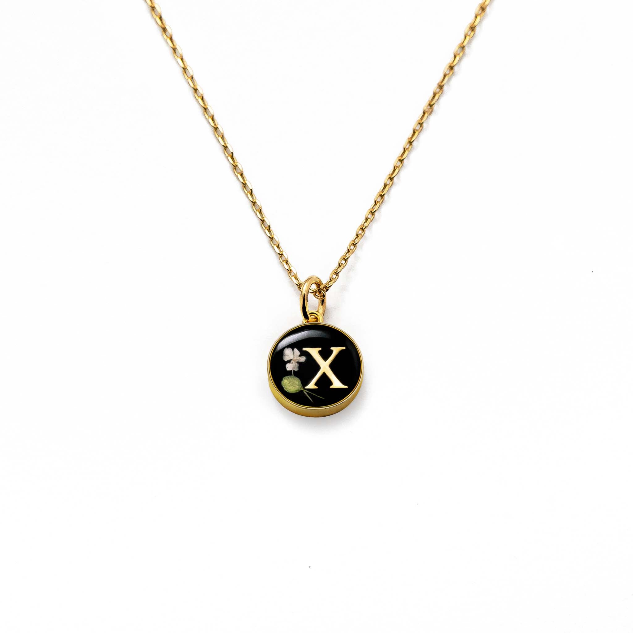 Initial Necklace Letter X Gold Black – The Petal Archive