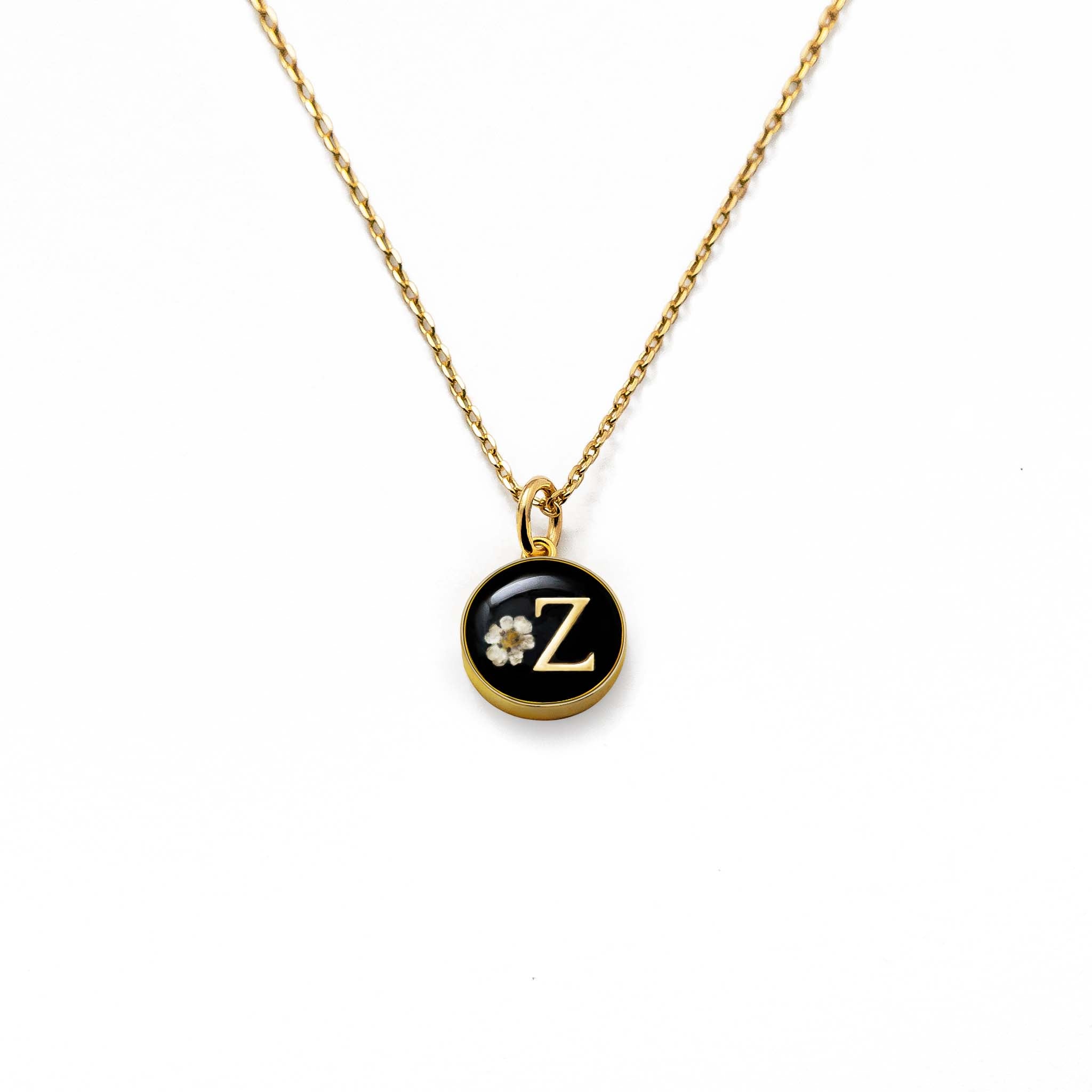 Initial Necklace Letter Z Gold Black – The Petal Archive